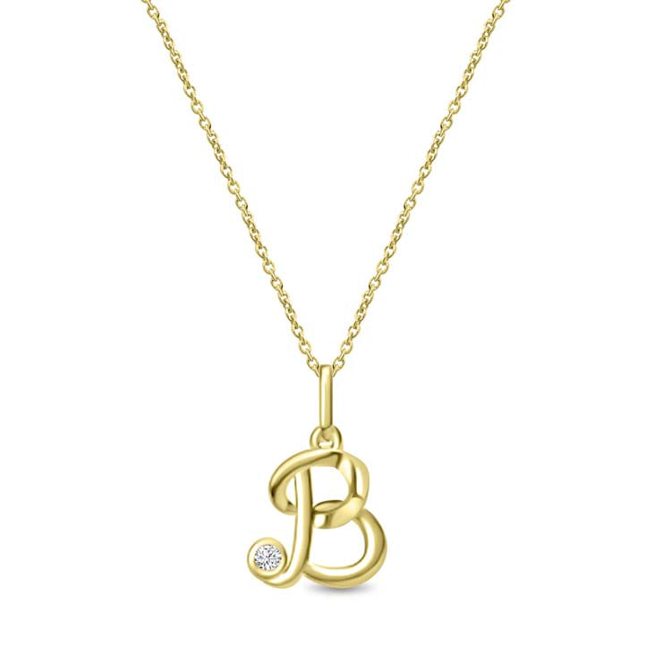 Diamond Initial 'B' Necklace 40-45cm with 0.018ct Diamonds in 9ct Yell
